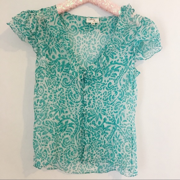 Milly | Tops | Milly Turquoise Ruffle Cap Sleeve Shell | Poshmark